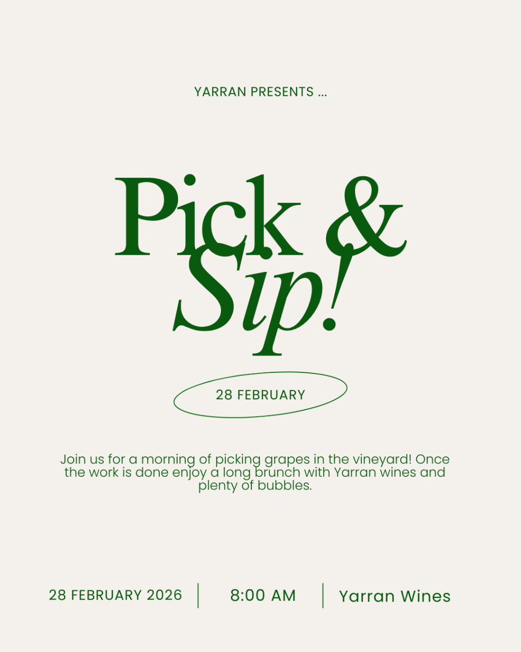 Pick & Sip 2026 - Yarran Wines Reservations