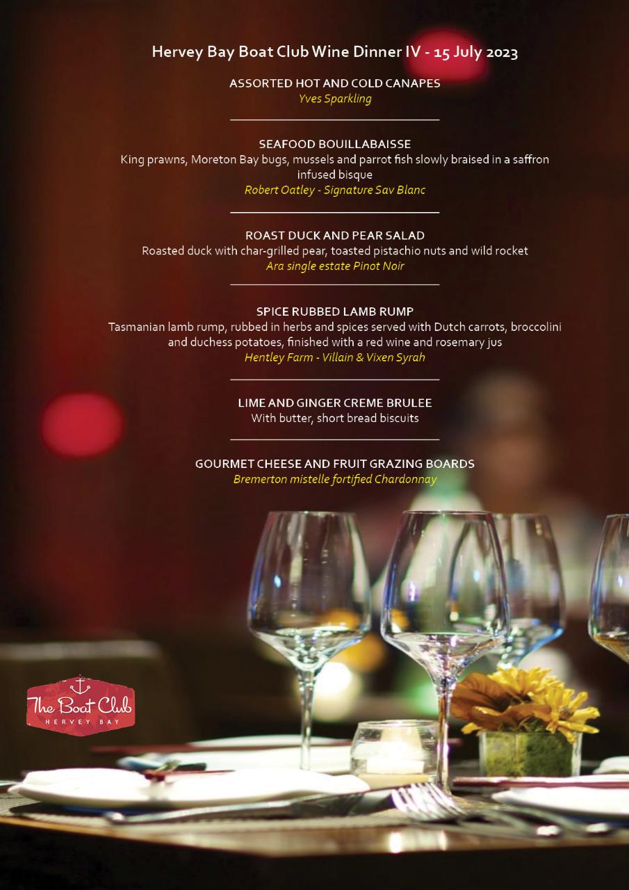Wine Dinner - Hervey Bay Boat Club De Gustation Wine Dinner Vol. IV | 6 ...